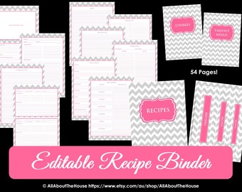 EDITABLE Recipe Binder Printable Aqua black Recipe Sheet
