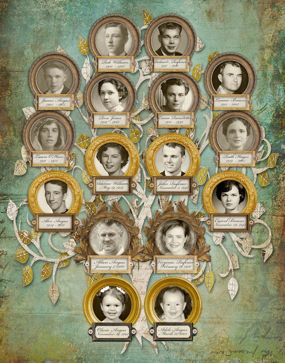 Custom Photo Family Tree with 16 Photos in Blue