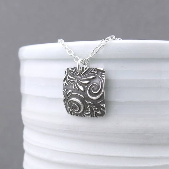 Unique Sterling Silver Necklace Pendant Silver Square Necklace