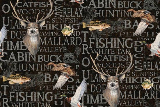 Sunrise Ridge Fabric / Hunting Fabric / Deer Ducks & Fish on