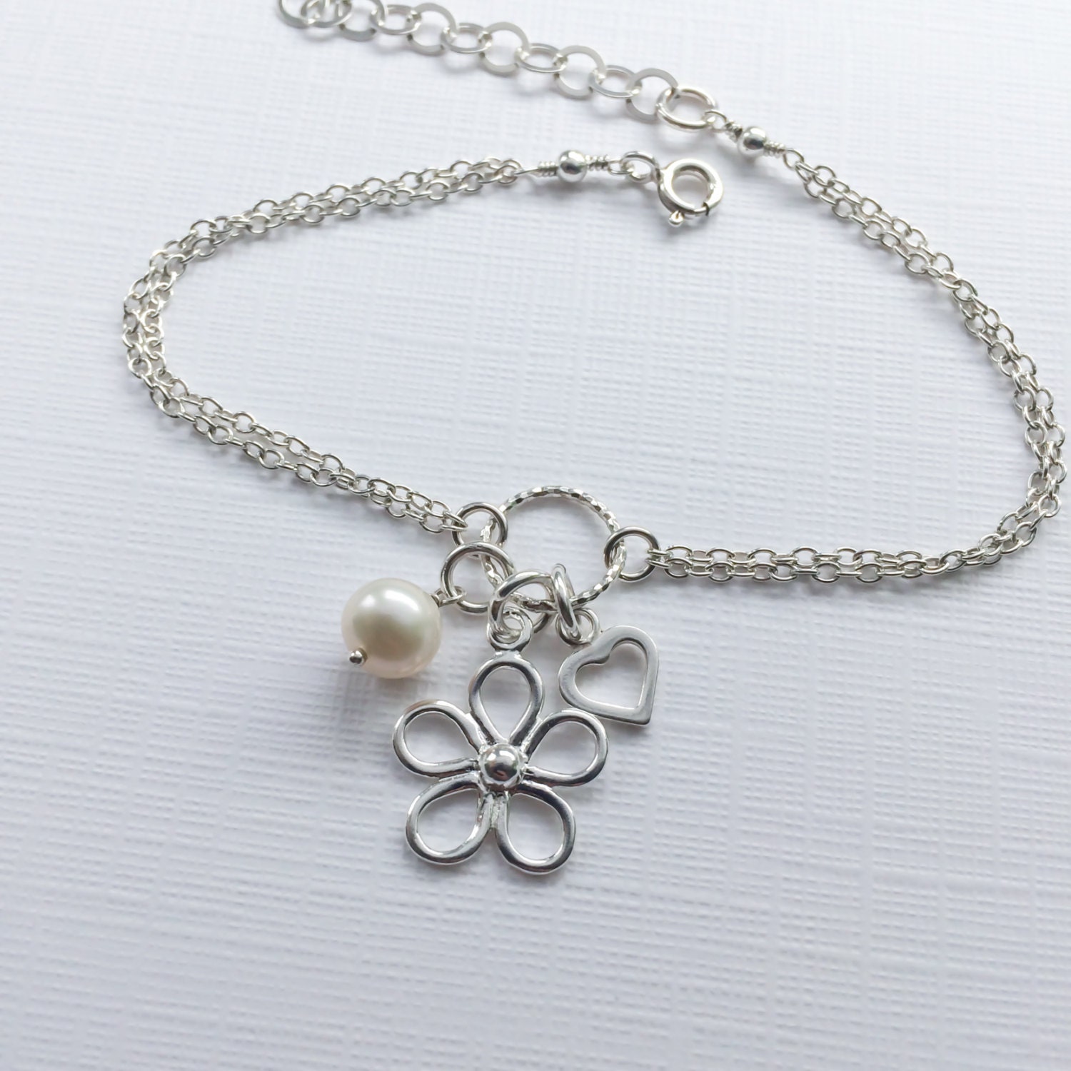 Sterling Silver Daisy Flower Bracelet Adjustable Flower Sterling Silver Daisy Flower Bracelet Adjustable Flower