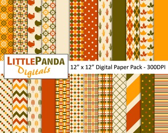 Thanksgiving Digital Papers w Turkey Pilgrim Pumpkin for
