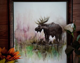 Watercolor moose | Etsy