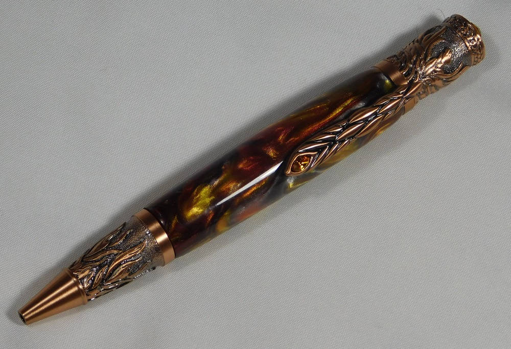 Handcrafted Phoenix Rising Twist Pen in Antique Copper