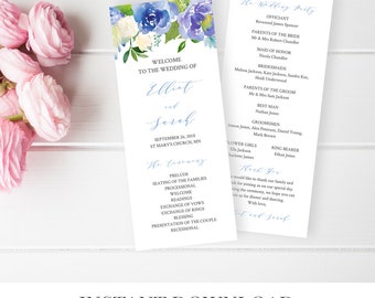 Blue wedding program | Etsy