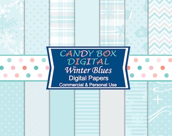 Winter digital paper blue and gray cold snow winter