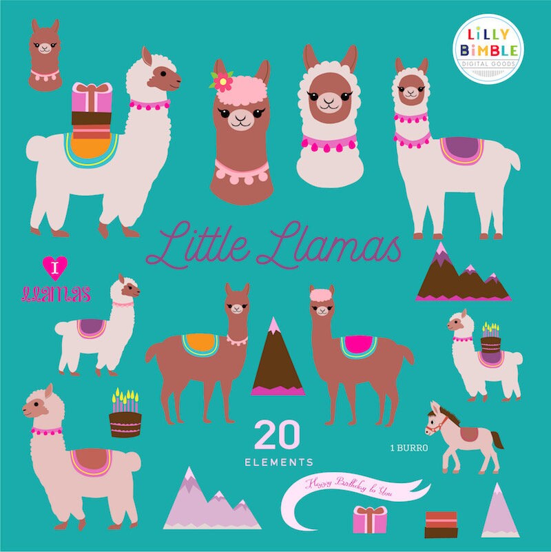 Llama clipart cute llamas clip art burro birthday card