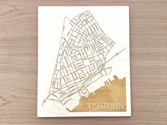 Fishtown Philadelphia Map Engraved Wood Laser Etched Art