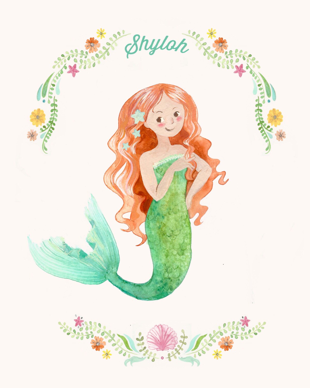 Custom Name Mermaid Print 8x10 Personalized