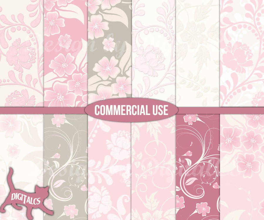 Pink Floral digital paper Pink digital paper floral Digital