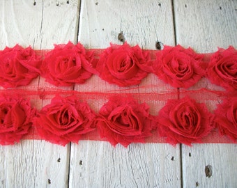 Shabby Chic TURQUOISE Rose Trim on Net-2 1/2 inch 1/2 yard