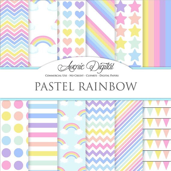Pastel Rainbow Digital Paper Scrapbook Backgrounds Sky