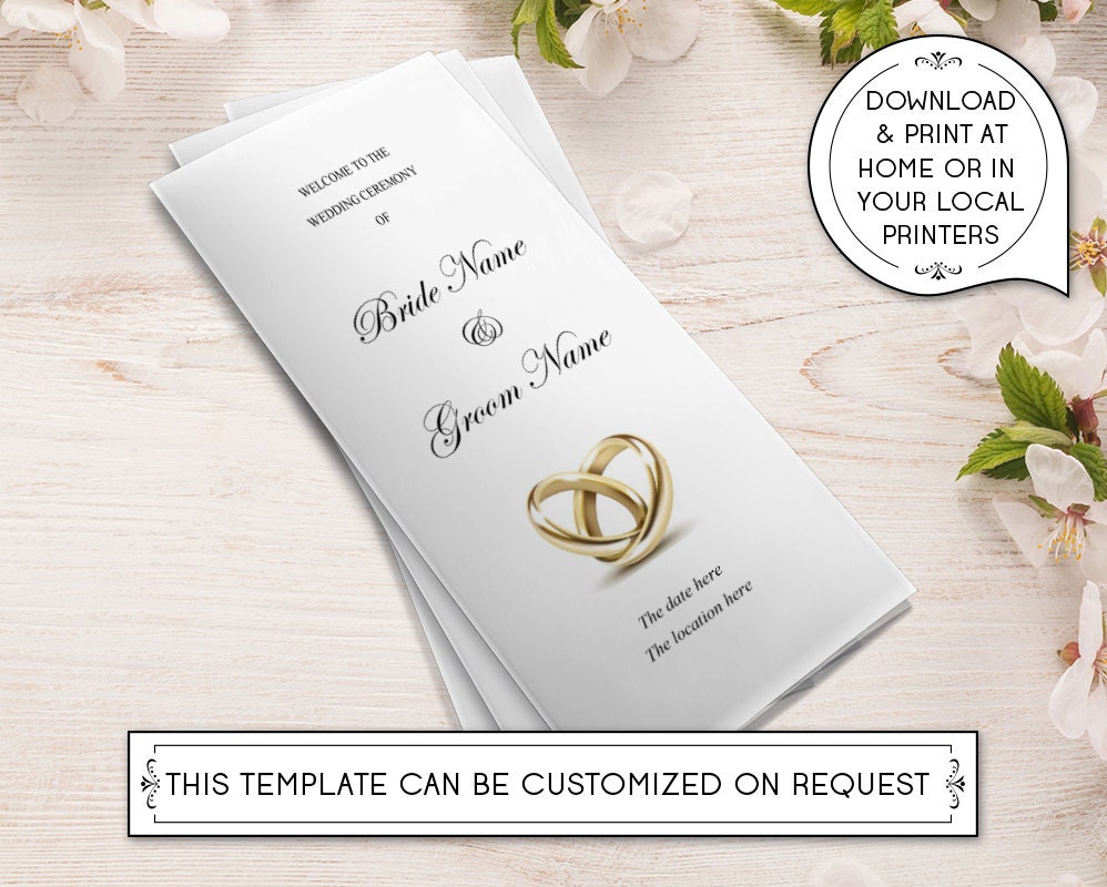 DIY Printable A4 Wedding Mass Leaflet Template Tri Fold