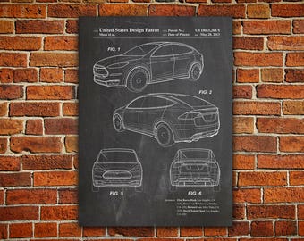 Tesla Model X Gold Foil Print Tesla Patent Print Car