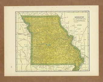 Vintage map of Missouri with real native butterfly natural