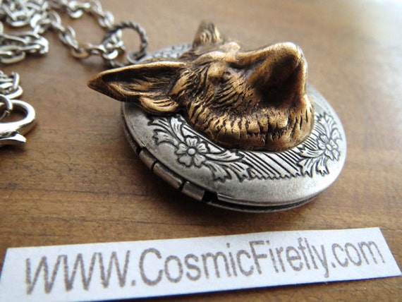Fox Locket Necklace Brass Fox Necklace Gothic Victorian Style
