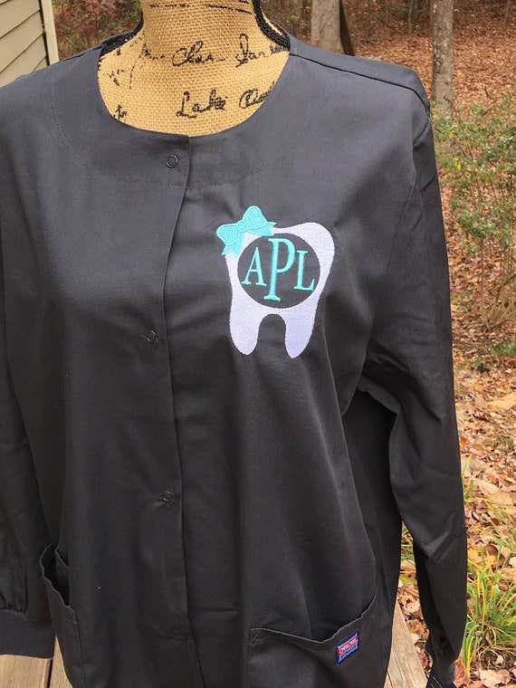 Monogrammed Dental Lab Coat. Monogrammed scrub jacket.