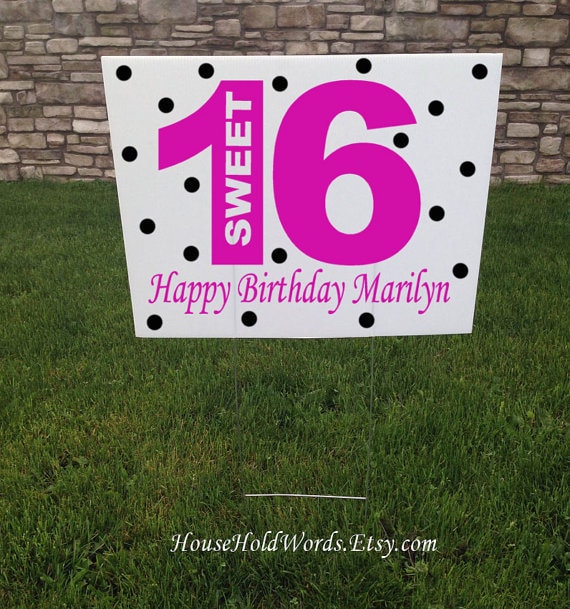 Sweet 16 Birthday Party Yard Sign Custom 16th Birthday party