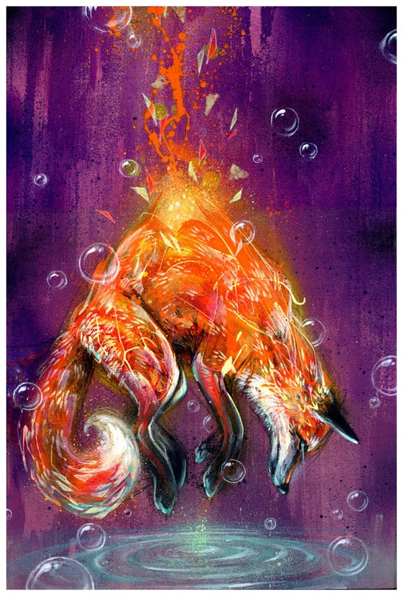 Suspension Fox Art Print Fox Wall Art Foxes Surreal Art