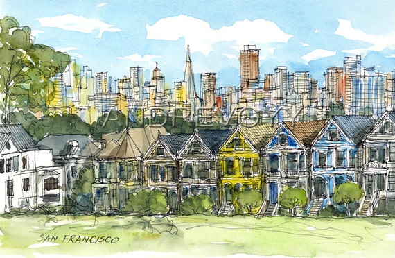 San Francisco Painted Ladies art print from an original