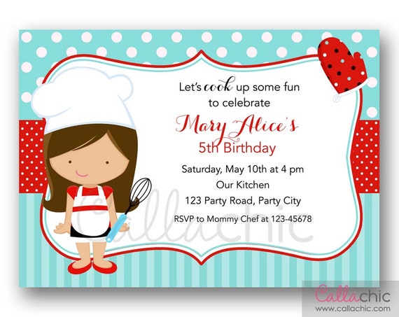 Chef Birthday Invitation PRINTABLE Girl/Boy Cooking Party