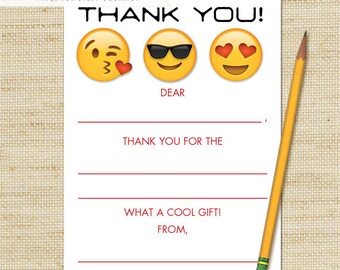 Emoji Thank You Cards Instant Download Kids Fill-In Thank
