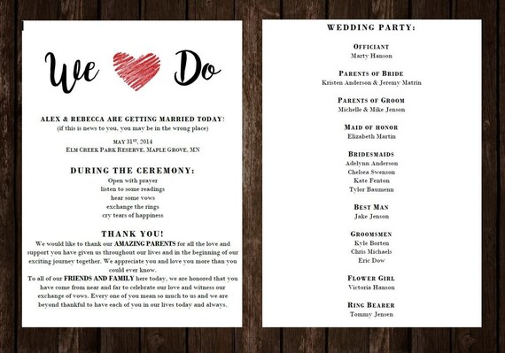 We do Wedding Program editable wedding program simple