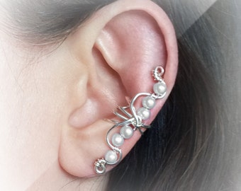 Silver Ear Cuff Glitter Silver Beads Large Ear Wrap