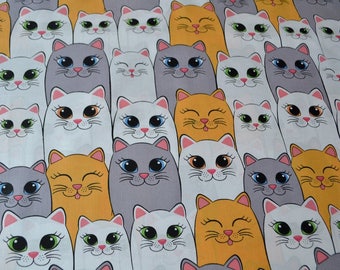 Cat print fabric | Etsy