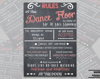 Dance floor rules sign Chalkboard Dance Floor Rules Custom