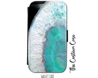 Rusted Metal Wallet Case Industrial Flip Case Turquoise and