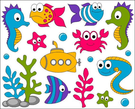 Items similar to Under The Sea Clip Art, Ocean Digital ClipArt, Bright ...