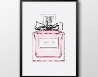 Miss Dior Perfume Drawing Print Pen and Ink with Watercolor