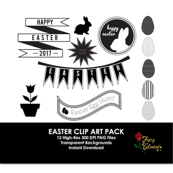 Easter Clipart Printable Black & White Graphics with