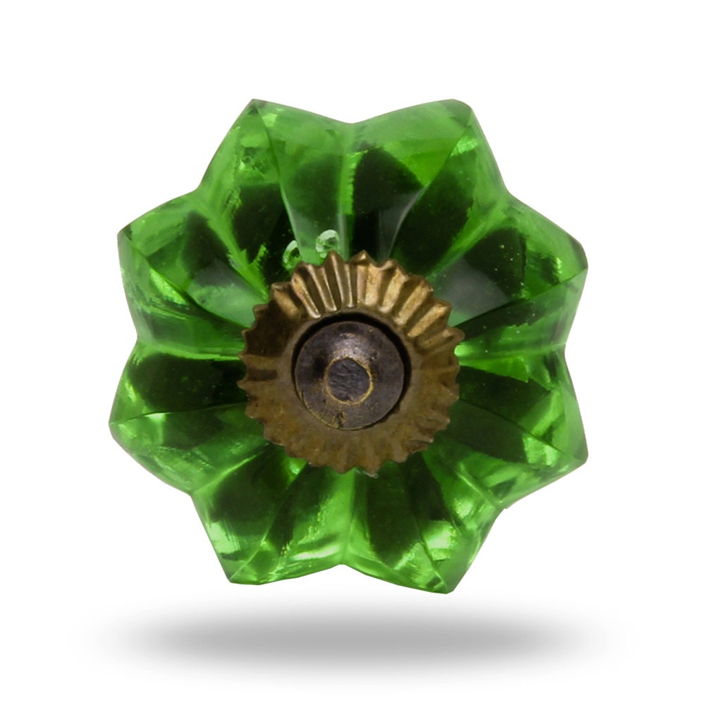 Green Glass Door Knob For A Kitchen Cabinet Cupboard Or