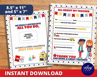 All About My Teacher INSTANT Download Teacher Appreciation