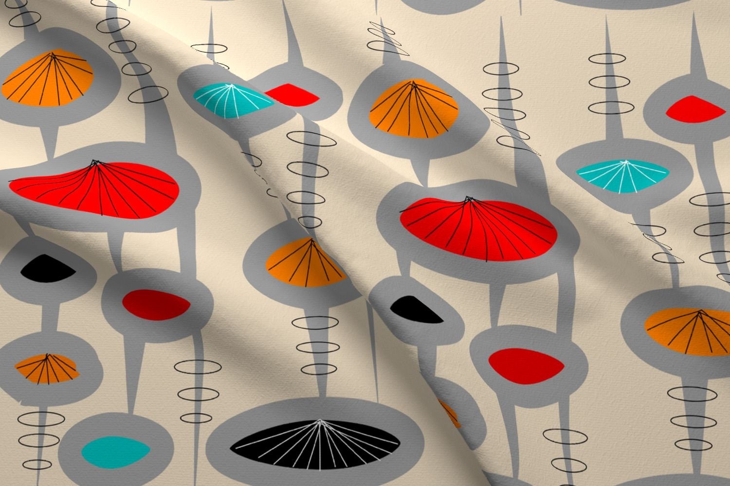 Mid Century Modern Fabric Atomic Space Age Cream By Hot4tees