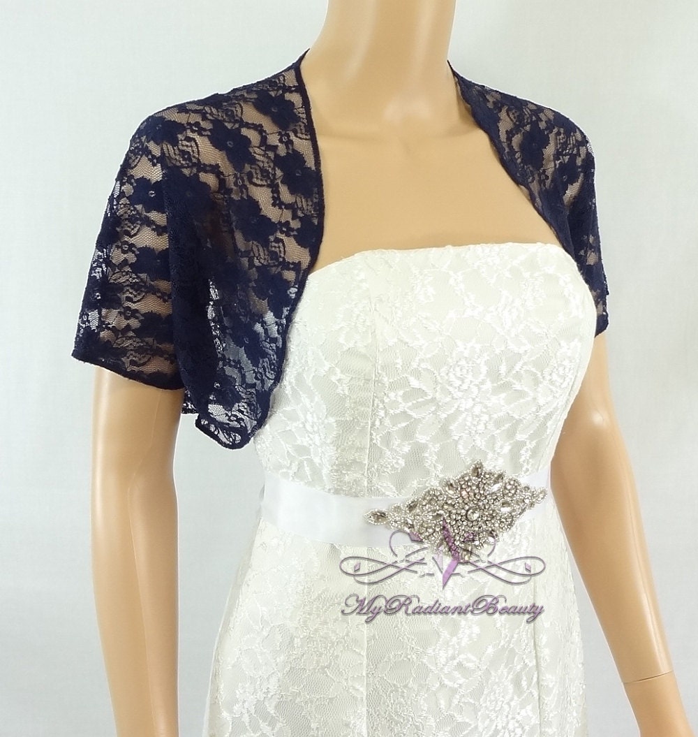 Navy Blue Lace Jacket Wedding Bolero Silk Felt Jacket