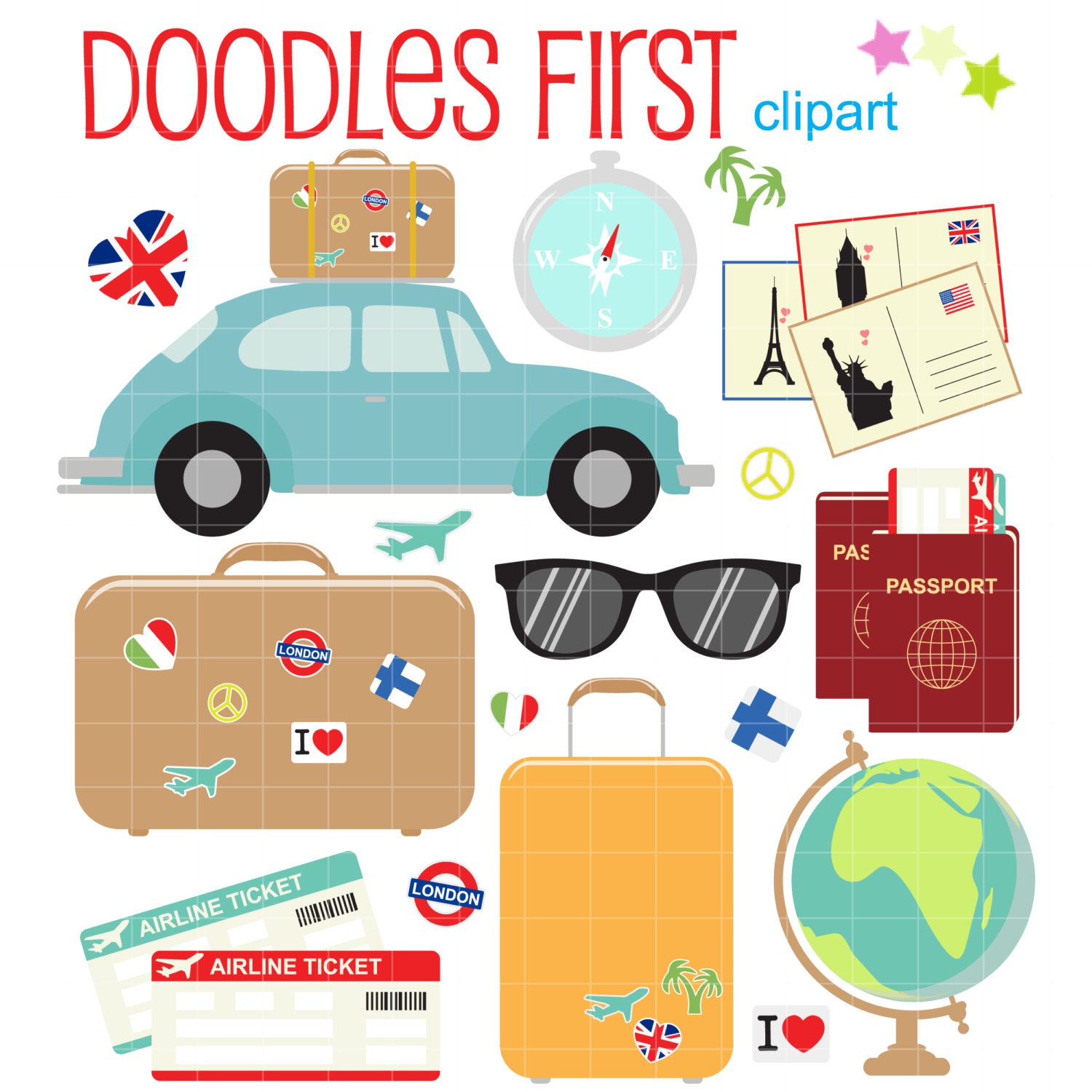 Wanderlust I Love To Travel Digital Clip Art for