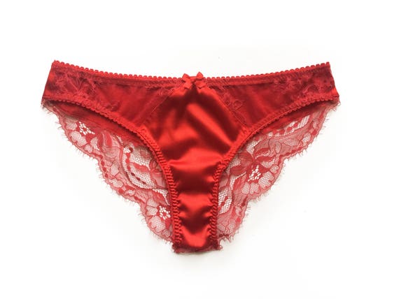 Silk red panties Red lace panties Lace brief Lace tanga