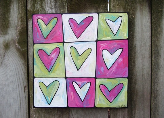 Custom Hearts acrylic on canvas painting