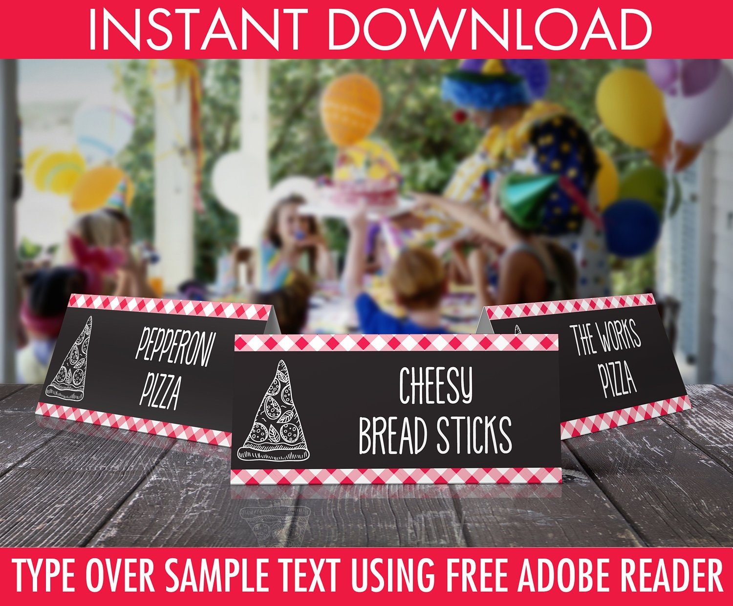 Pizza Party Food Labels Buffet Tags Name Placecards Pizza