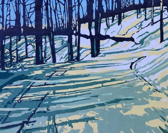 Linocut landscape | Etsy