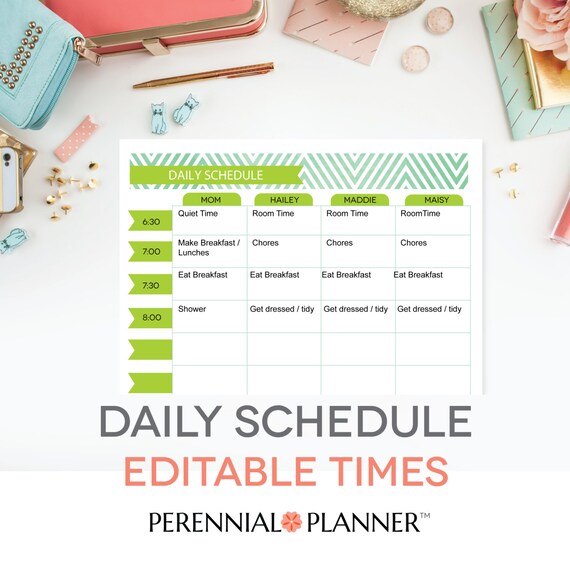 Daily Schedule Hourly Printable EDITABLE Planner for Moms