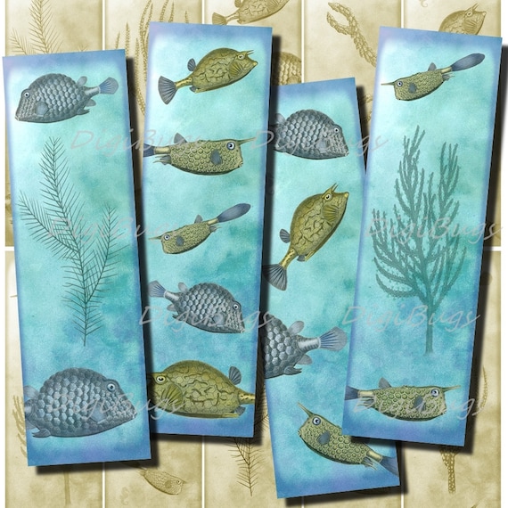 Digital Bookmarks Printable Fish Sea Life Instant