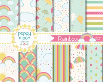Rainbow partyprintable digital paper pack