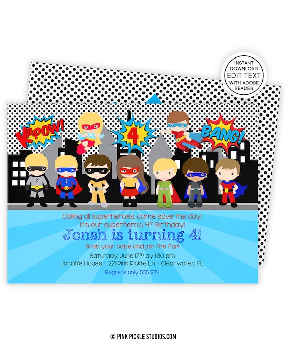 Superhero Invitation Superhero Party Superhero Pool Party