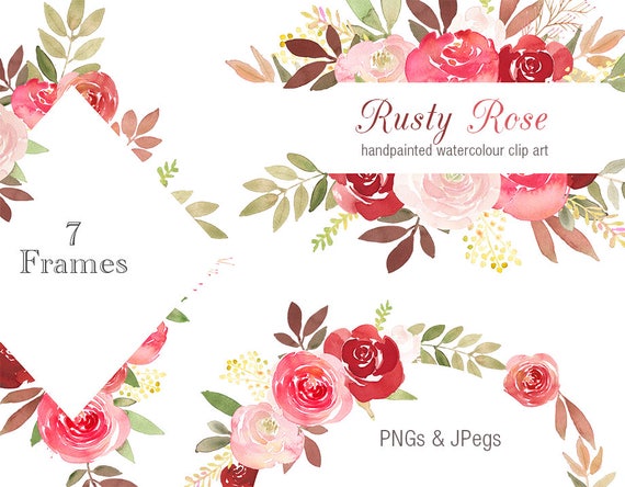Floral Clipart Frames Rusty Rose flower border watercolor