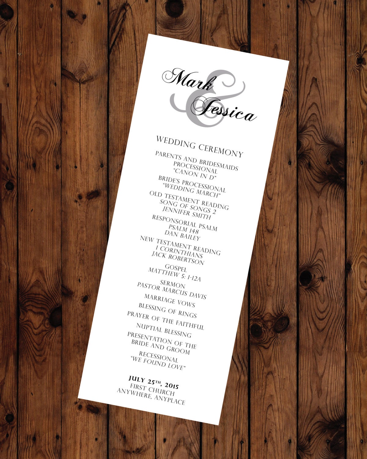 Traditional Wedding Program Printable