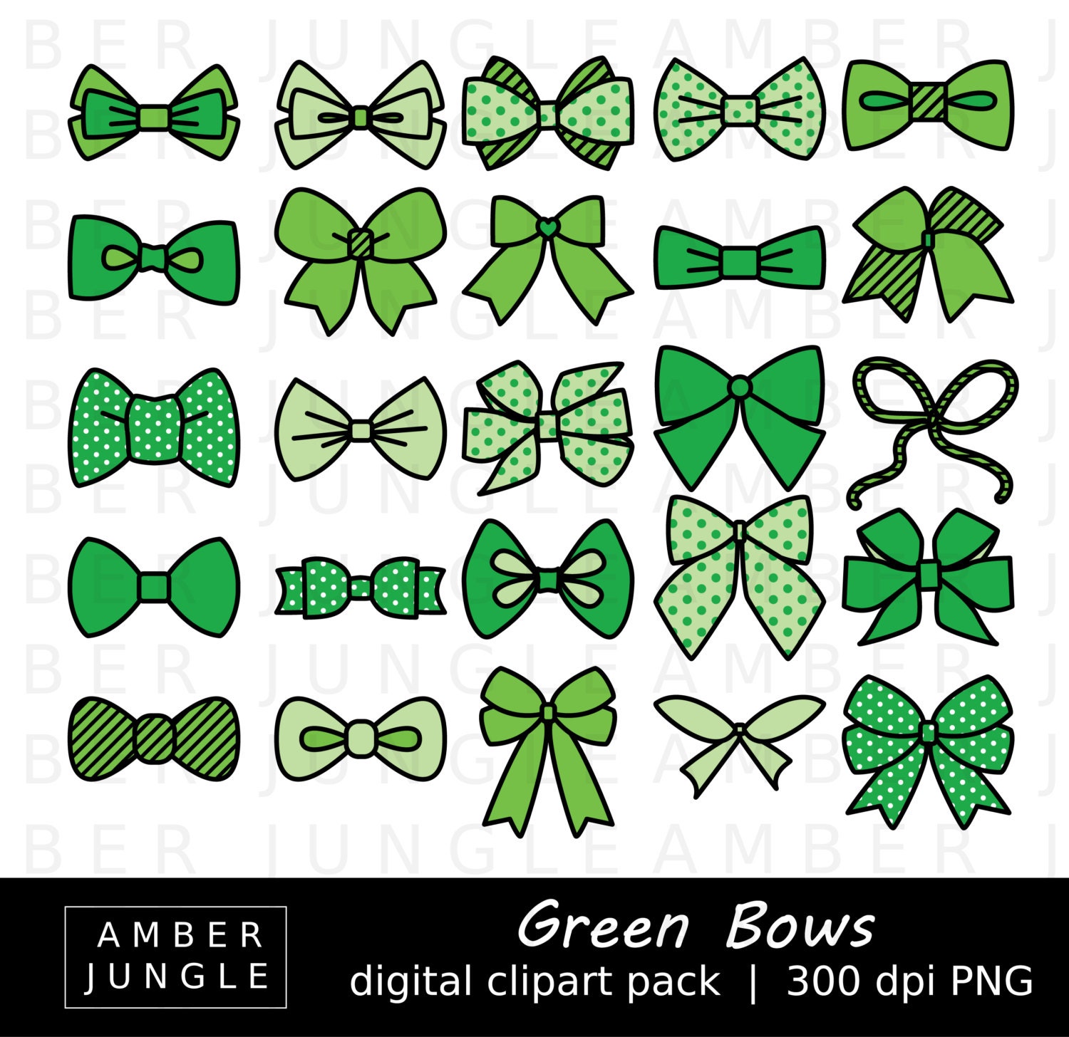 Green Bows Clipart Instant Download Printable Digital Bow